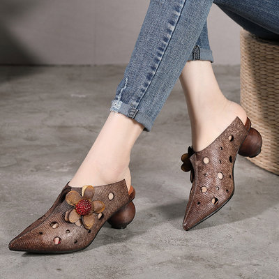 S496 Spring And Summer New Leather Increased Thick-Soled Women'S Shoes Original Handmade Retro Hollow Carved Single Shoe