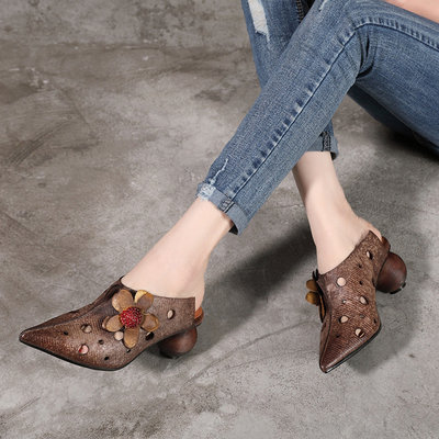 S496 Spring And Summer New Leather Increased Thick-Soled Women'S Shoes Original Handmade Retro Hollow Carved Single Shoe