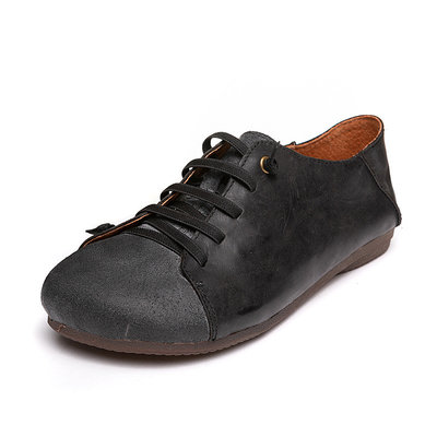 S497 Single Shoes Ladies 2020 Spring Retro Handmade Leather Women'S Shoes Lace-Up Two-Wear Flat-Bottom Lazy Shoes