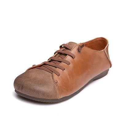 S497 Single Shoes Ladies 2020 Spring Retro Handmade Leather Women'S Shoes Lace-Up Two-Wear Flat-Bottom Lazy Shoes