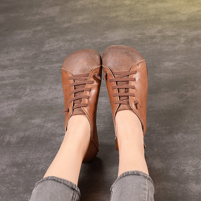 S497 Single Shoes Ladies 2020 Spring Retro Handmade Leather Women'S Shoes Lace-Up Two-Wear Flat-Bottom Lazy Shoes