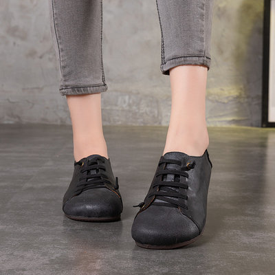 S497 Single Shoes Ladies 2020 Spring Retro Handmade Leather Women'S Shoes Lace-Up Two-Wear Flat-Bottom Lazy Shoes