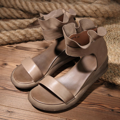 S498 New Roman Shoes Original Handmade Retro Summer Sandals Pastoral Forest Horseshoe Heel Shoes