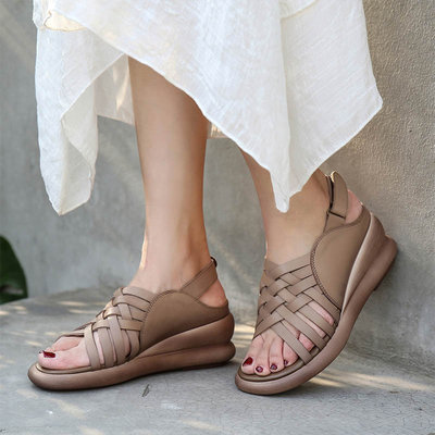S499 Women'S Shoes 2020 Summer Simple All-Match Sandals Leather Velcro Thick Bottom Increase Women'S Shoes Wholesale