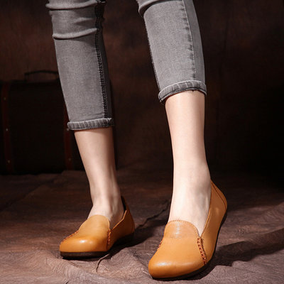 S500 Retro Color Sheepskin Leather Women'S Shoes Guangzhou Handmade Shoes Flat Women'S Casual Shoes 2020 Spring New Sing