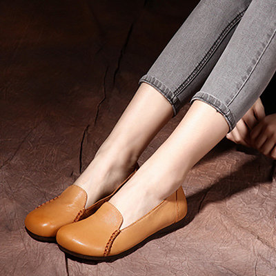 S500 Retro Color Sheepskin Leather Women'S Shoes Guangzhou Handmade Shoes Flat Women'S Casual Shoes 2020 Spring New Sing