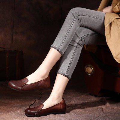 S500 Retro Color Sheepskin Leather Women'S Shoes Guangzhou Handmade Shoes Flat Women'S Casual Shoes 2020 Spring New Sing