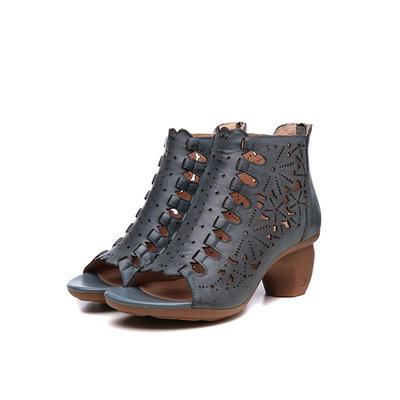 S501 Open Toe Leather Fashion Mid-Heel Women'S Shoes New Hollow Fish Mouth Cool Women'S Shoes Factory Direct Sales