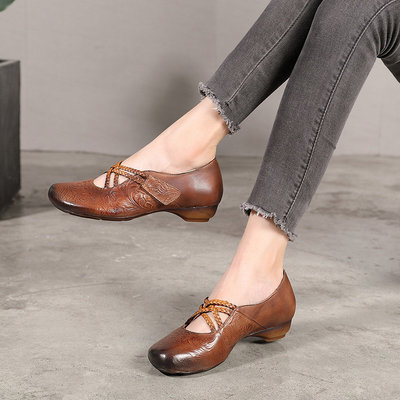 S502 Retro Ethnic Style Handmade Leather Women'S Shoes Fashion New Simple Velcro Shoes Manufacturers