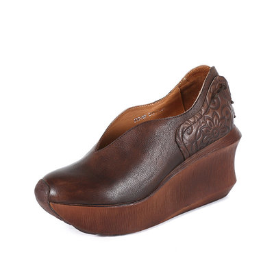 S508 New Spring And Autumn Thick-Soled Thick-Heeled Leather Shoes, Comfortable And Breathable Handmade Retro Women'S Sho