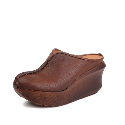 S511 2020 Summer Hot Style Ladies Slippers Sandals Genuine Leather Platform Sponge Cake With Middle Heel Baotou Casual H