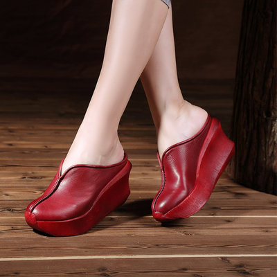 S511 2020 Summer Hot Style Ladies Slippers Sandals Genuine Leather Platform Sponge Cake With Middle Heel Baotou Casual H