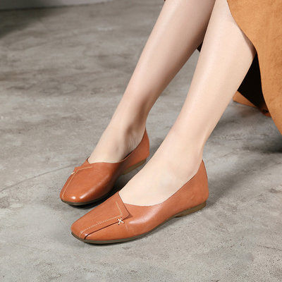 S512 New Spring And Autumn Fashion Single Shoes Square Toe Mules Soft And Breathable Leather Women'S Shoes Wholesale