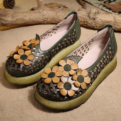 S514 Summer Literature And Art Hollow Flower Women'S Shoes Flat Cowhide Casual Shoes Comfortable And Versatile Casual Sh