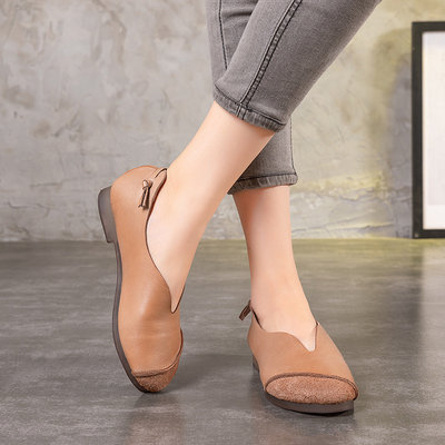 S516 Single shoes 2020 spring retro leather casual handmade leather stitching flat pump women's shoes
