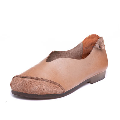 S516 Single shoes 2020 spring retro leather casual handmade leather stitching flat pump women's shoes