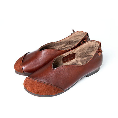 S516 Single shoes 2020 spring retro leather casual handmade leather stitching flat pump women's shoes