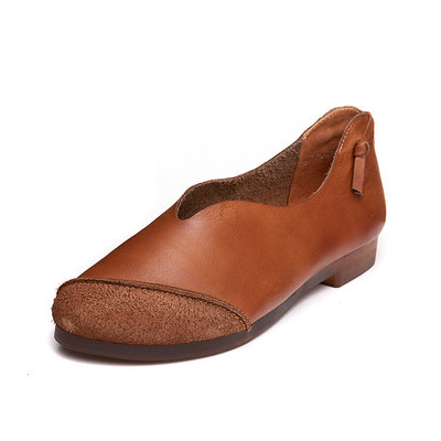 S516 Single shoes 2020 spring retro leather casual handmade leather stitching flat pump women's shoes