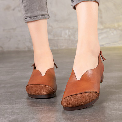 S516 Single shoes 2020 spring retro leather casual handmade leather stitching flat pump women's shoes