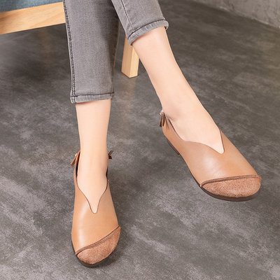 S516 Single shoes 2020 spring retro leather casual handmade leather stitching flat pump women's shoes