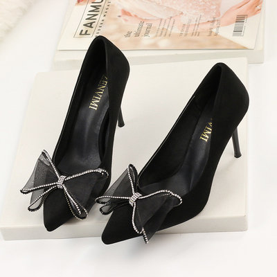 ZM002 929-42 Korean Version 2020 New Pointed Pumps Stiletto High Heels Large Size Super High Heel Bow Shoes