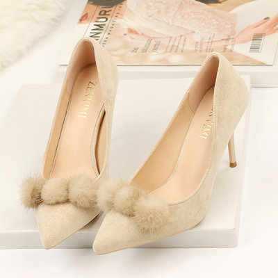ZM002 929-42 Korean Version 2020 New Pointed Pumps Stiletto High Heels Large Size Super High Heel Bow Shoes