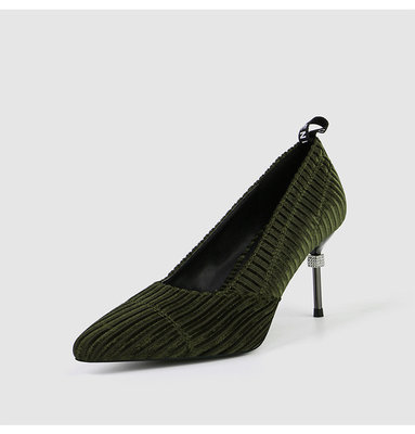 ZM007 9871-1 Pointed Stripe Suede Ladies High-Heeled Shoes Stiletto Nightclub Style Diamond-Studded Women'S Shoes