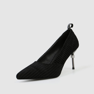 ZM007 9871-1 Pointed Stripe Suede Ladies High-Heeled Shoes Stiletto Nightclub Style Diamond-Studded Women'S Shoes
