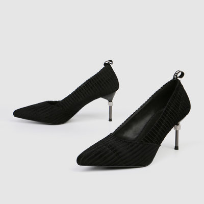 ZM007 9871-1 Pointed Stripe Suede Ladies High-Heeled Shoes Stiletto Nightclub Style Diamond-Studded Women'S Shoes