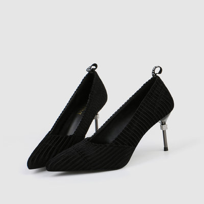 ZM007 9871-1 Pointed Stripe Suede Ladies High-Heeled Shoes Stiletto Nightclub Style Diamond-Studded Women'S Shoes