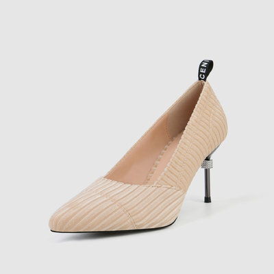 ZM007 9871-1 Pointed Stripe Suede Ladies High-Heeled Shoes Stiletto Nightclub Style Diamond-Studded Women'S Shoes