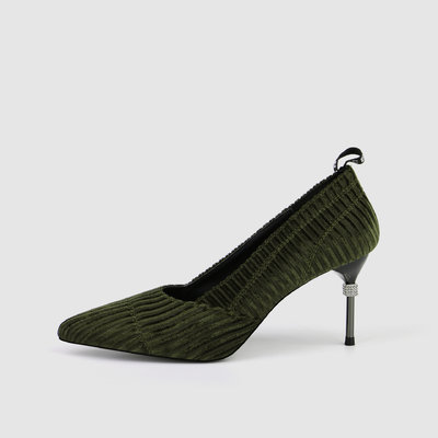 ZM007 9871-1 Pointed Stripe Suede Ladies High-Heeled Shoes Stiletto Nightclub Style Diamond-Studded Women'S Shoes