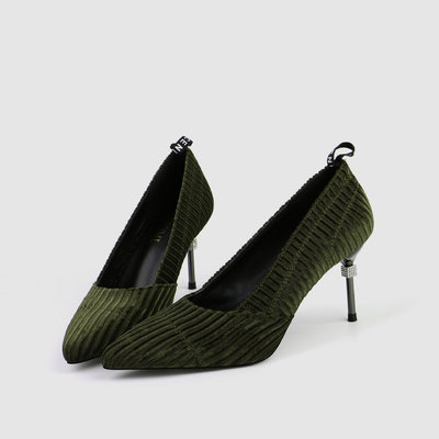 ZM007 9871-1 Pointed Stripe Suede Ladies High-Heeled Shoes Stiletto Nightclub Style Diamond-Studded Women'S Shoes