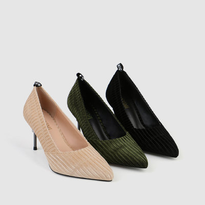 ZM007 9871-1 Pointed Stripe Suede Ladies High-Heeled Shoes Stiletto Nightclub Style Diamond-Studded Women'S Shoes