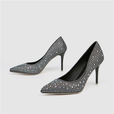 ZM010 9628-6 Trend New Pointed Sequins Pure Color All-Match Stiletto High Heels Nightclub Women'S Shoes Single Shoes