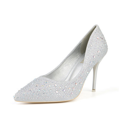 ZM010 9628-6 Trend New Pointed Sequins Pure Color All-Match Stiletto High Heels Nightclub Women'S Shoes Single Shoes