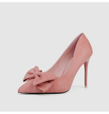 ZM014 New Fashion Sweet Stiletto Super High Heel Shallow Mouth Pointed Suede Bow Women'S Single Shoes