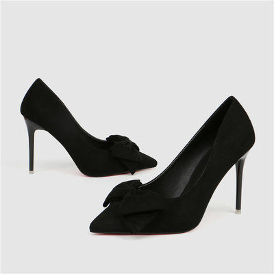 ZM014 New Fashion Sweet Stiletto Super High Heel Shallow Mouth Pointed Suede Bow Women'S Single Shoes