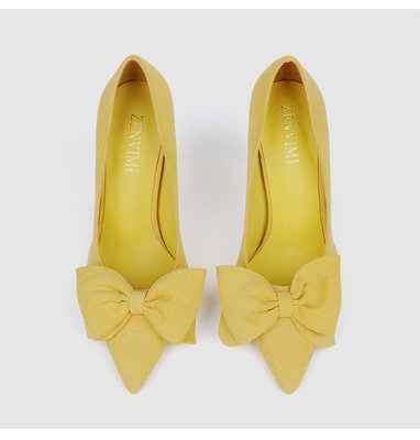 ZM014 New Fashion Sweet Stiletto Super High Heel Shallow Mouth Pointed Suede Bow Women'S Single Shoes