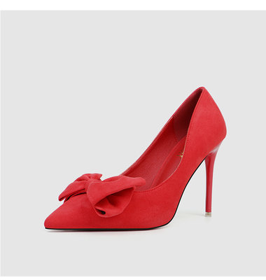 ZM014 New Fashion Sweet Stiletto Super High Heel Shallow Mouth Pointed Suede Bow Women'S Single Shoes