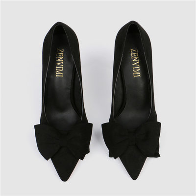 ZM014 New Fashion Sweet Stiletto Super High Heel Shallow Mouth Pointed Suede Bow Women'S Single Shoes