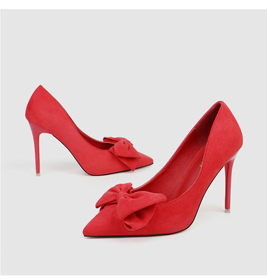 ZM014 New Fashion Sweet Stiletto Super High Heel Shallow Mouth Pointed Suede Bow Women'S Single Shoes