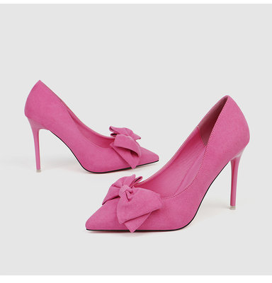 ZM014 New Fashion Sweet Stiletto Super High Heel Shallow Mouth Pointed Suede Bow Women'S Single Shoes