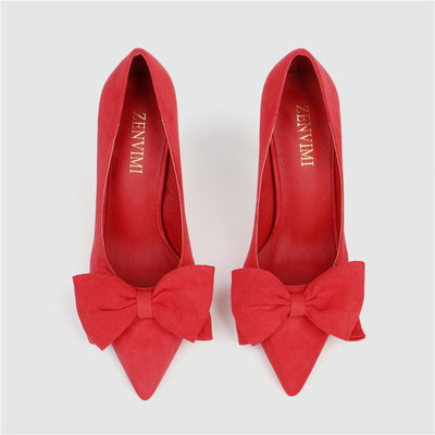 ZM014 New Fashion Sweet Stiletto Super High Heel Shallow Mouth Pointed Suede Bow Women'S Single Shoes
