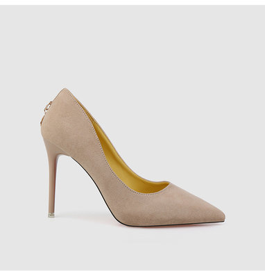 ZM015 8915-2 Fashionable And Simple Stiletto High Heels Suede Shallow Mouth Pointed D-Button Sexy Women'S Single Shoes