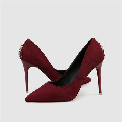 ZM015 8915-2 Fashionable And Simple Stiletto High Heels Suede Shallow Mouth Pointed D-Button Sexy Women'S Single Shoes