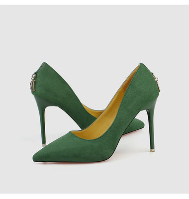 ZM015 8915-2 Fashionable And Simple Stiletto High Heels Suede Shallow Mouth Pointed D-Button Sexy Women'S Single Shoes
