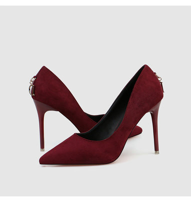 ZM015 8915-2 Fashionable And Simple Stiletto High Heels Suede Shallow Mouth Pointed D-Button Sexy Women'S Single Shoes