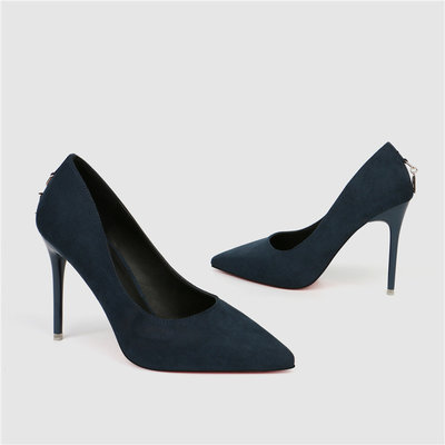 ZM015 8915-2 Fashionable And Simple Stiletto High Heels Suede Shallow Mouth Pointed D-Button Sexy Women'S Single Shoes