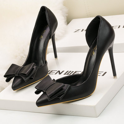 ZM016 3168-2 Fashionable And Elegant Sweet Bow High Heels Stiletto High Heels Shallow Pointy Side Hollow Single Shoes